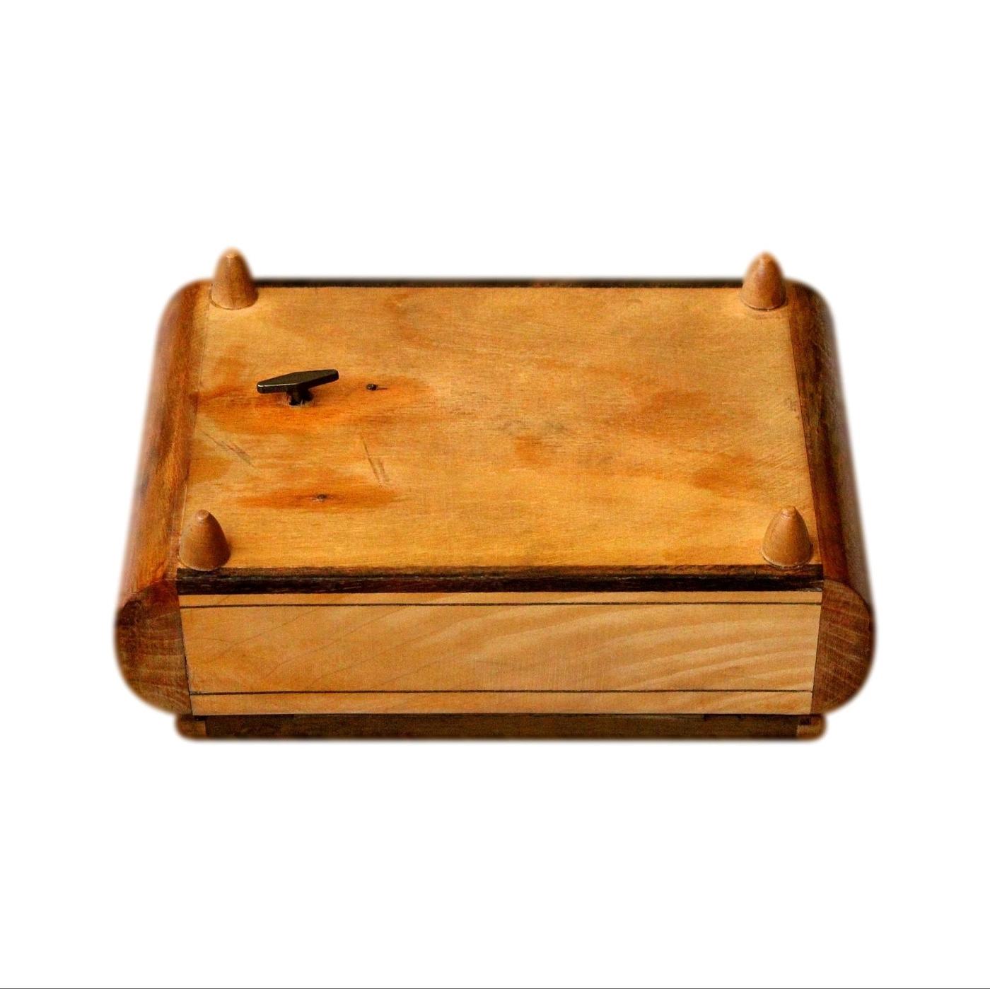 Refurbished Inlaid Art Deco Musical Jewellery Box From Sorrento JB606
